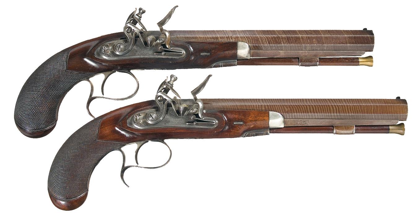 Fine Pair of Brander & Potts London Flintlock Dueling Pistols