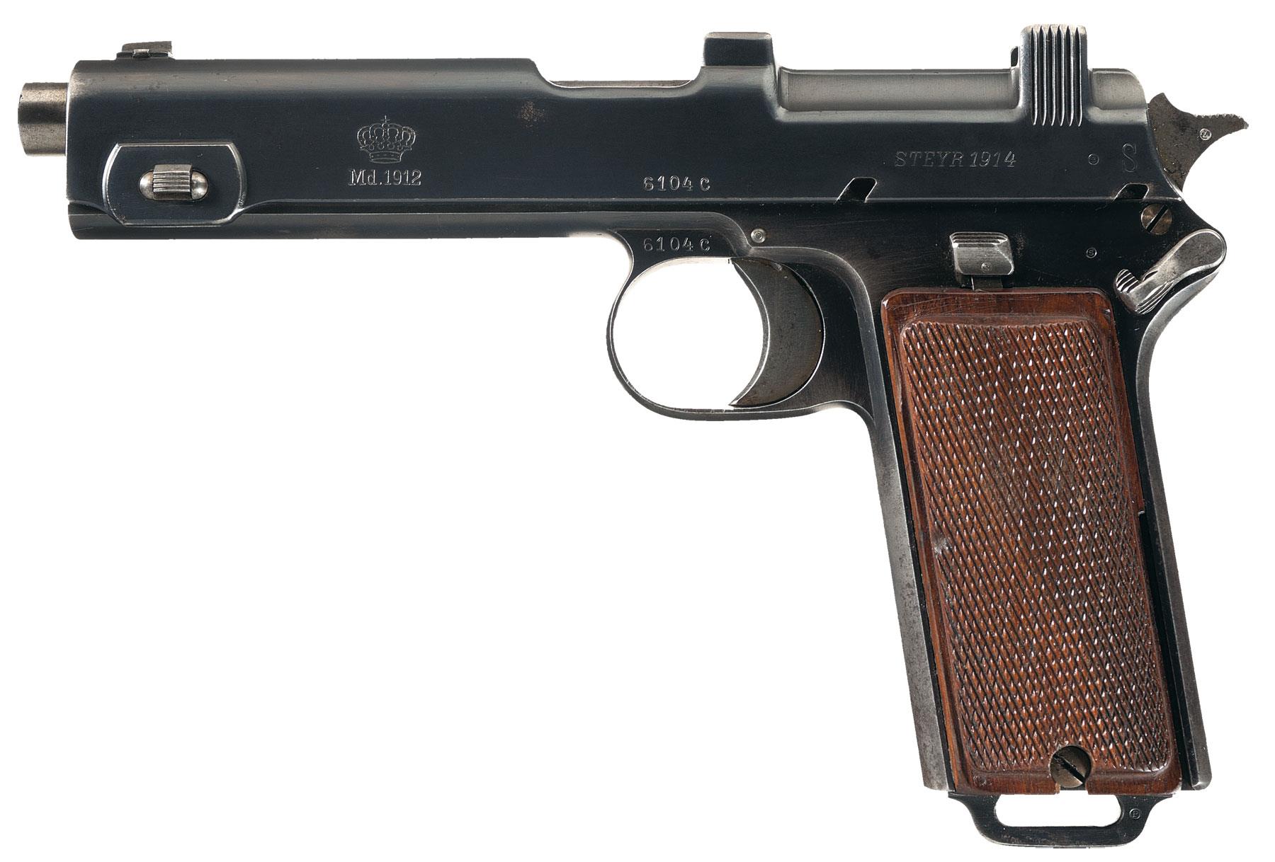 Rare Steyr Model 1912 Semi-Automatic Pistol, Cut for a Shoulder