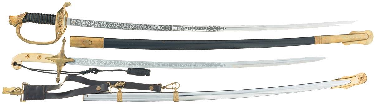 Two United States Marine Corps Swords with Scabbards