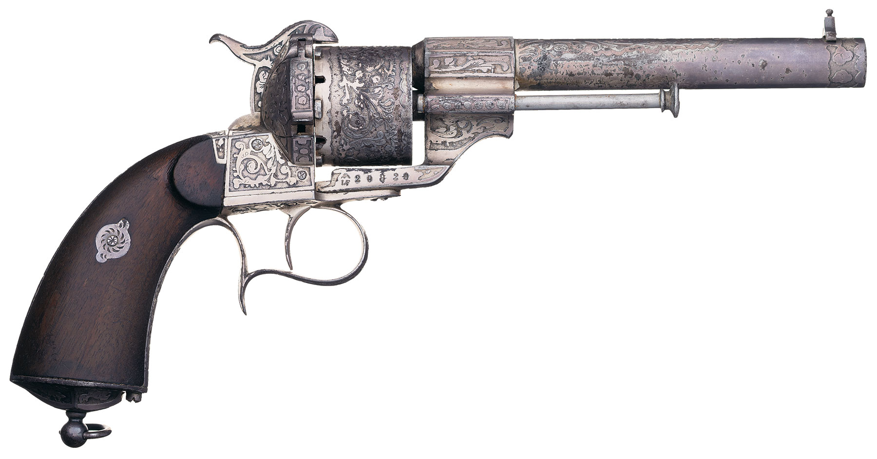 Silver Plated Engraved E. Lefaucheux Model 1854 Pinfire Revolver