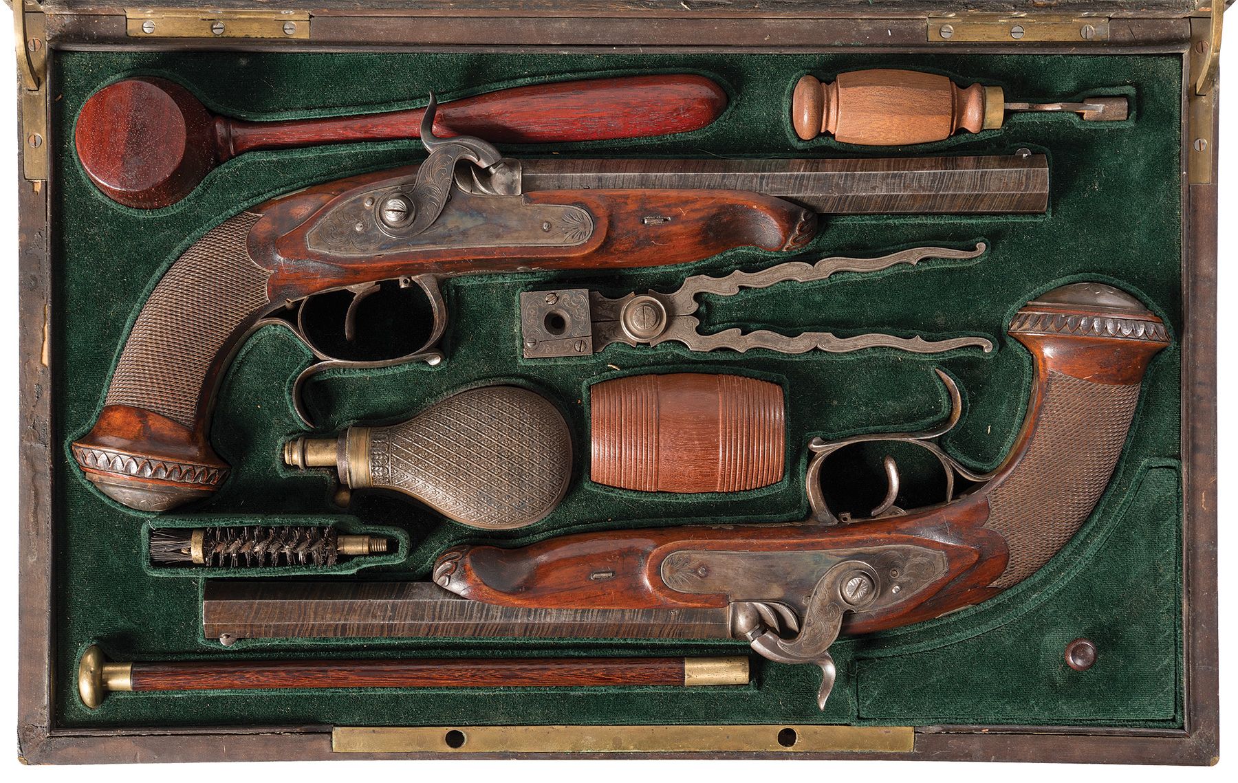 Cased Pair of Percussion Dueling Pistols with Accessories