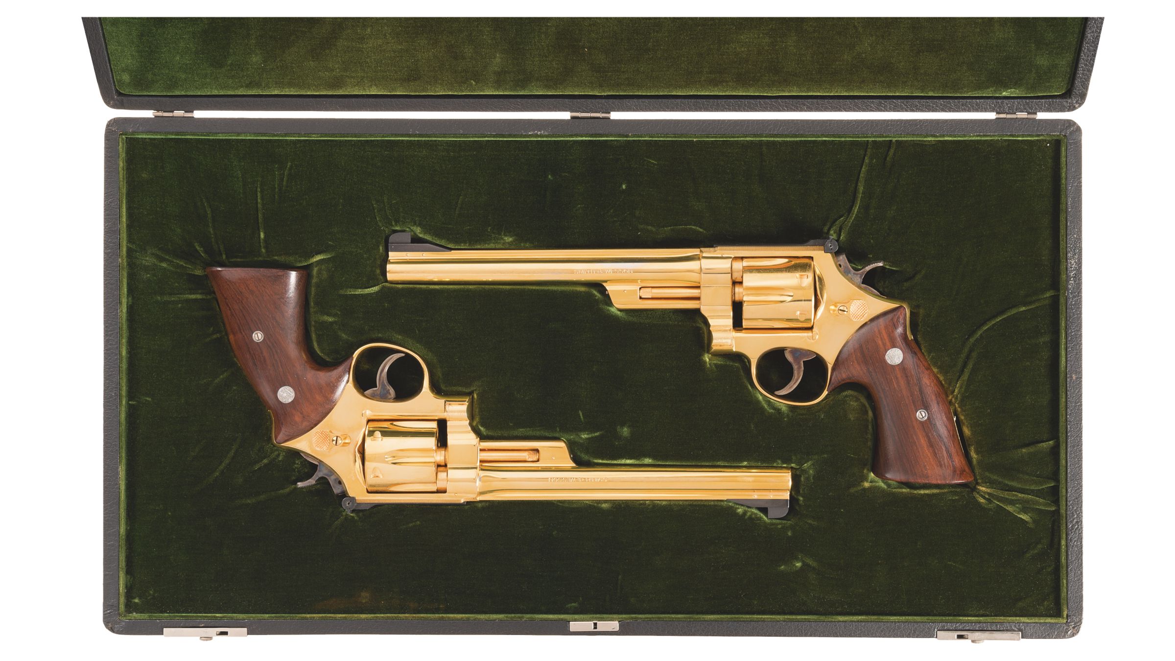 Cased Pair Factory Gold Plated S&W 357 Magnum Revolvers