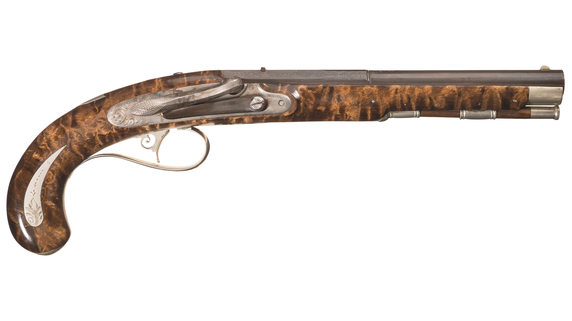 Alvin A. White Engraved 'Mule Ear' Percussion Pistol