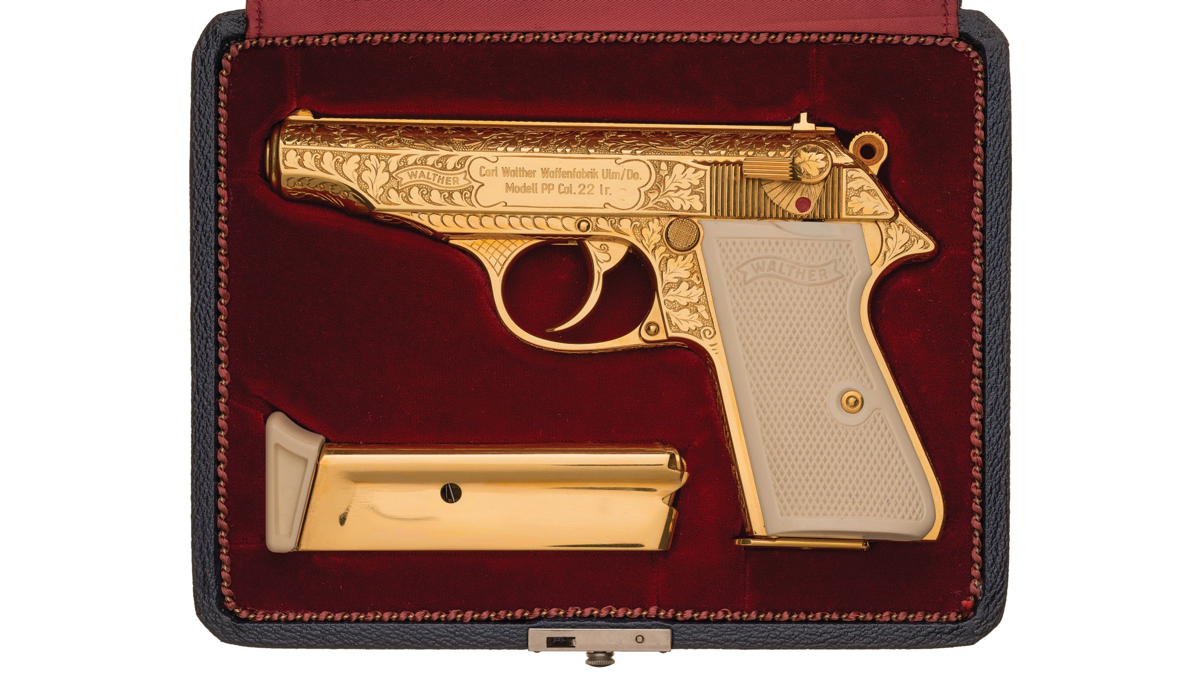 Engraved/Gold Walther PP 22 Pistol with Case